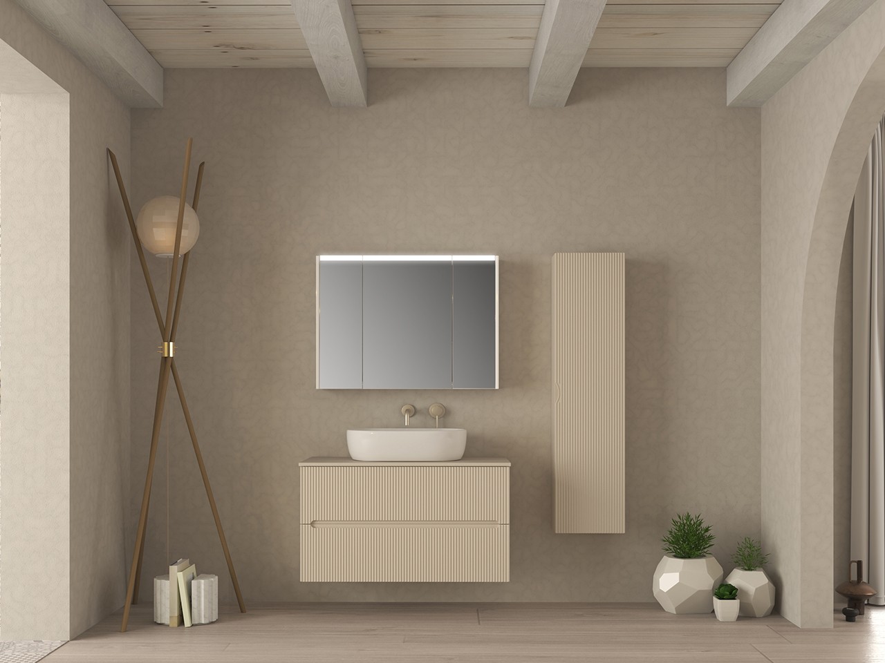 Mobile Bagno FARO 100 cm Cannettato Bianco Cotone con Toppino per ...