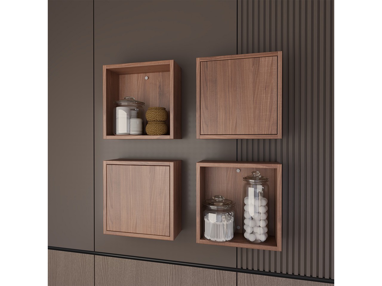 Étagère cube avec 1 porte Gardenia finition noyer - Iperceramica