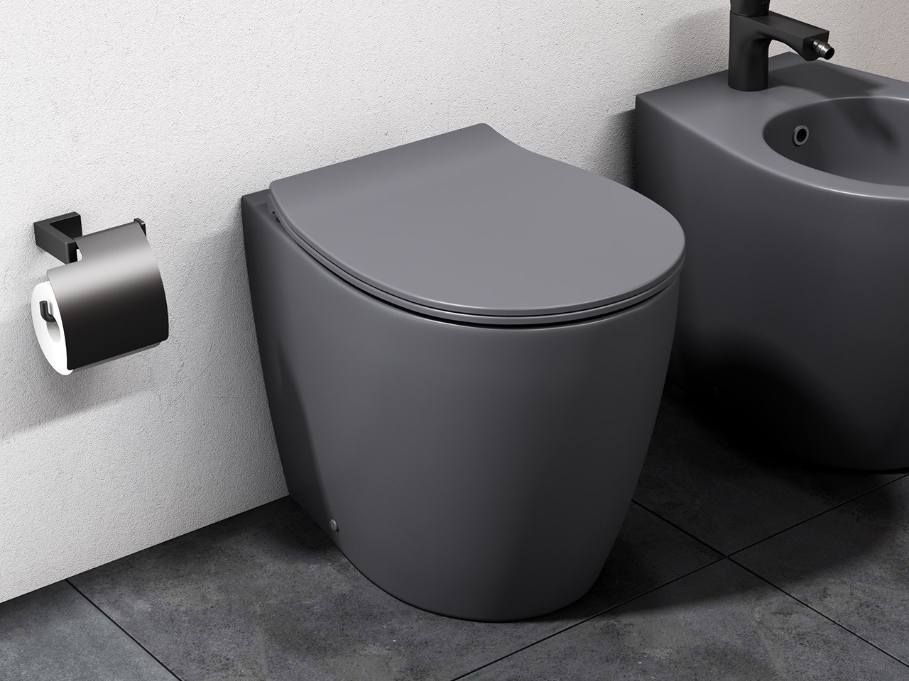 Stand-WC Sentimenti Neo Rimless 52x36 cm wandbündig grau matt ...
