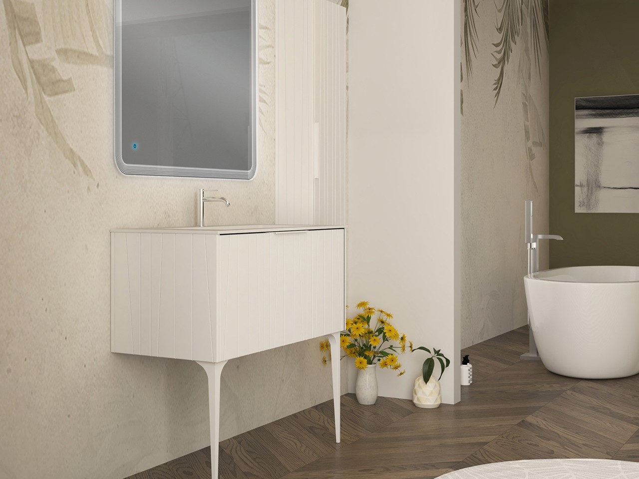 Mobile Bagno UNIKA 100 cm a Terra Bianco Opaco e Lavabo Unitop in ...