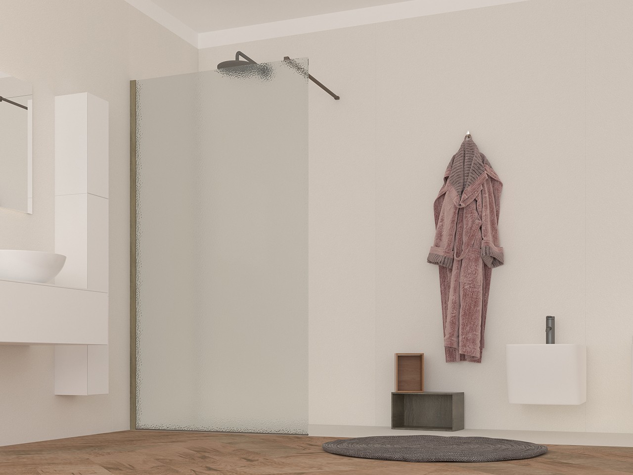 Walk-in-Dusche OM 100 cm H200 Erw 98/100 Bedruckt/Eiche Cognac ...