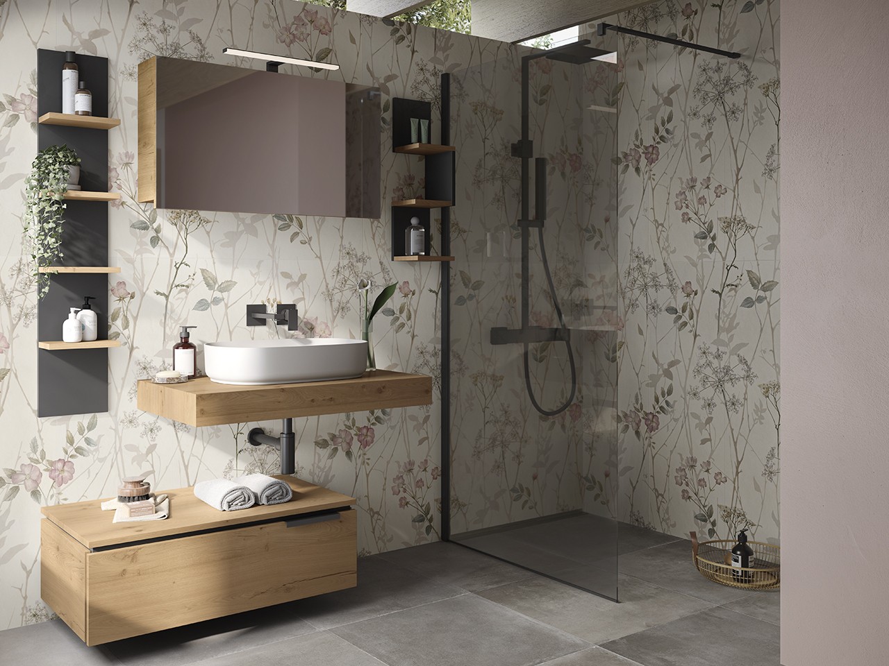 Bad Hängendesschrank OXYGEN Etagere H120 4 Regale aus Eichenholz mit ...