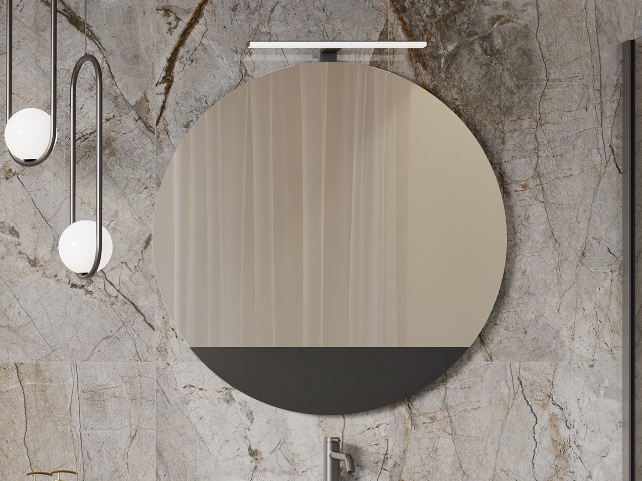 Specchio Tondo Sagomato TOUCH Ø 90 cm con Inserto Phoenix Nero Opaco ...