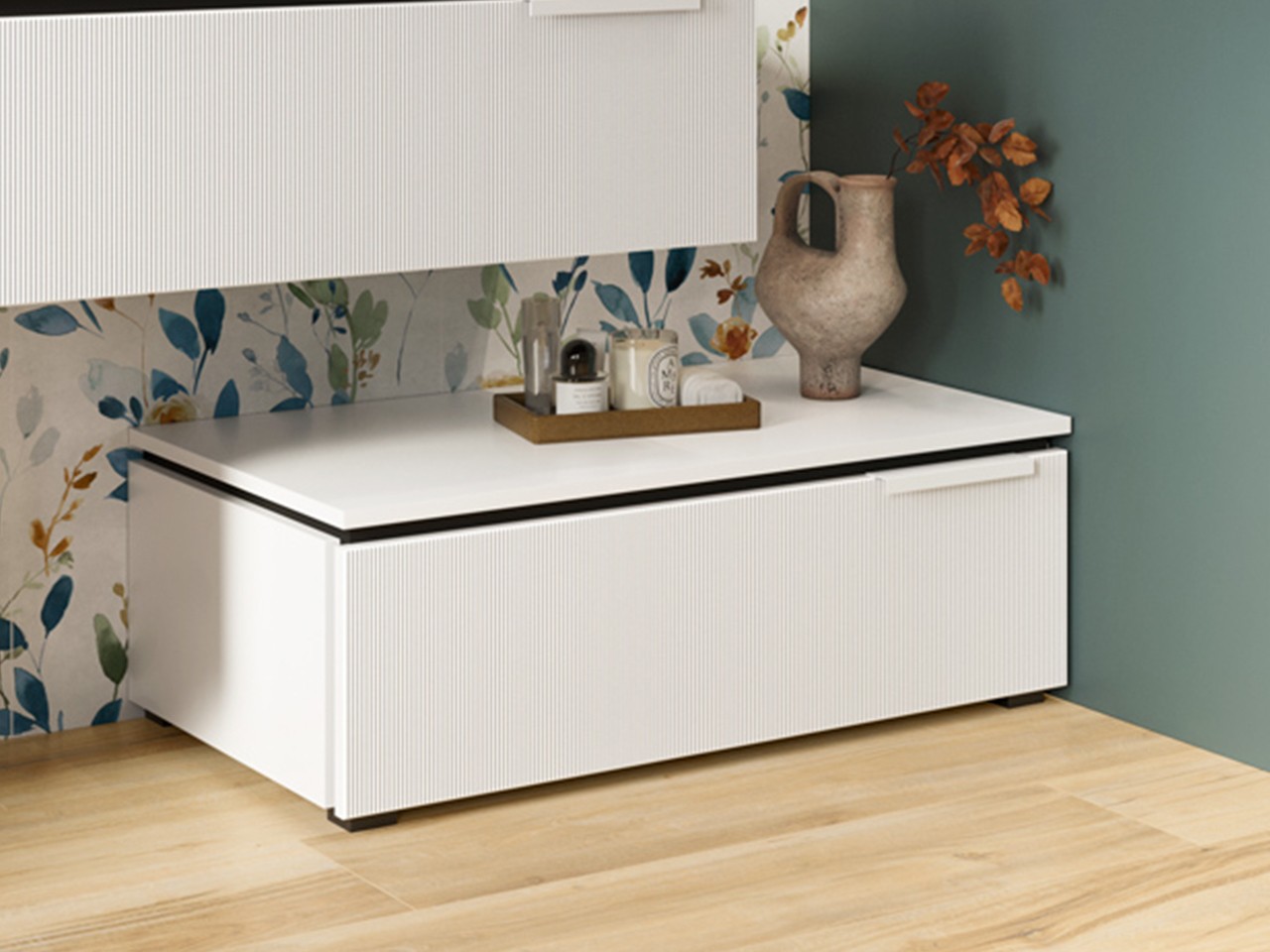 Cassettiera a terra BLUES 90 cm 1 Cassetto Cannucciato Bianco Opaco - Iperceramica