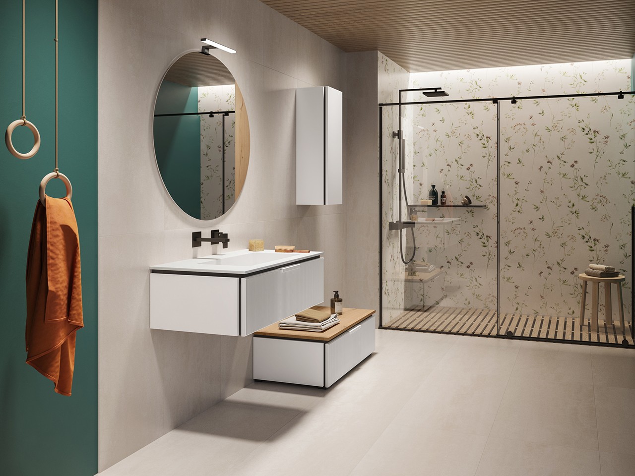 Mobile Bagno BLUES 90 cm 1 Cassetto Cannucciato Bianco Opaco e Lavabo ...