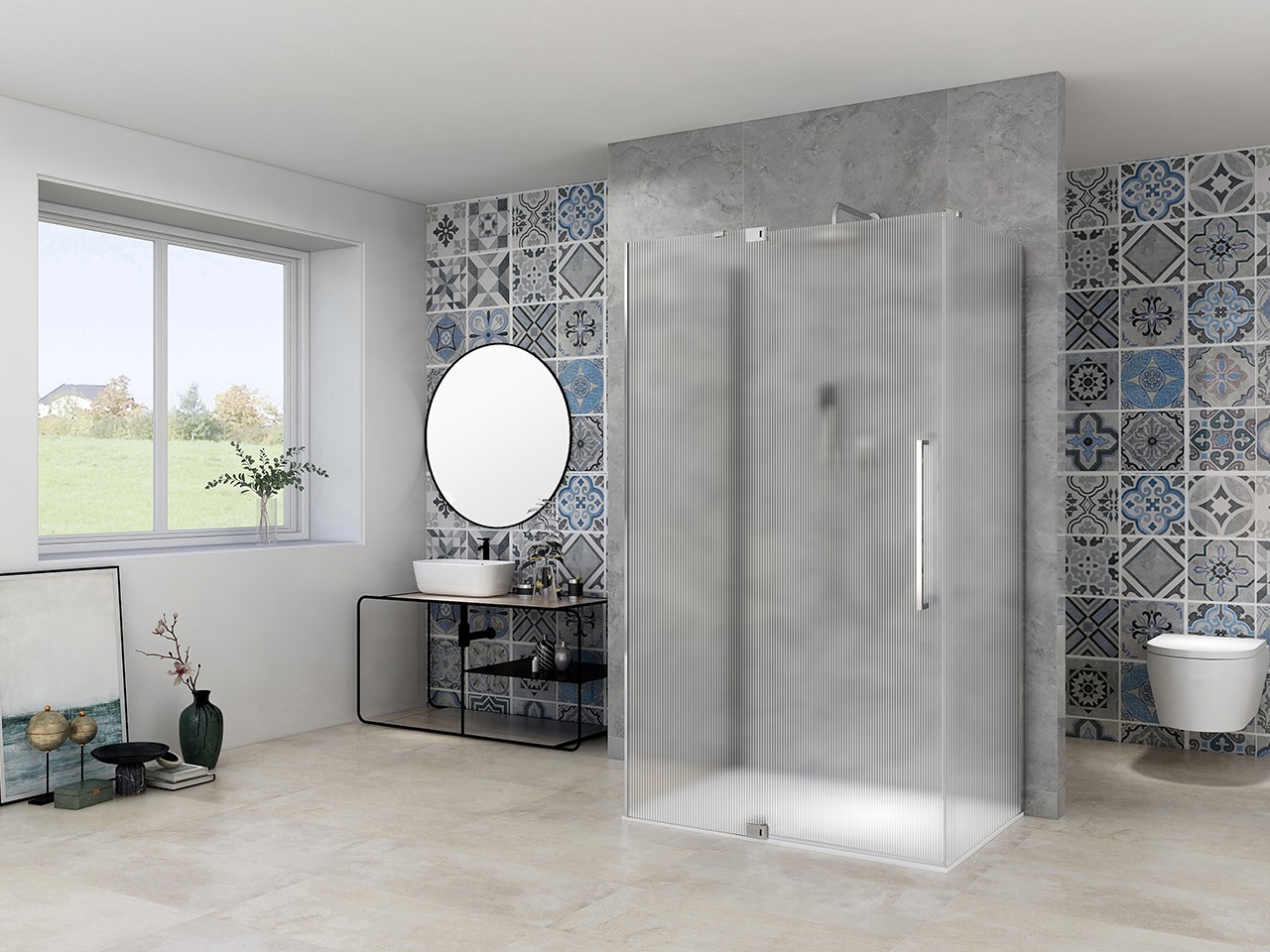 Cabine de douche 3 côtés Mantra 120x80 H200 Ext 79/81 - 113/120 cm ...