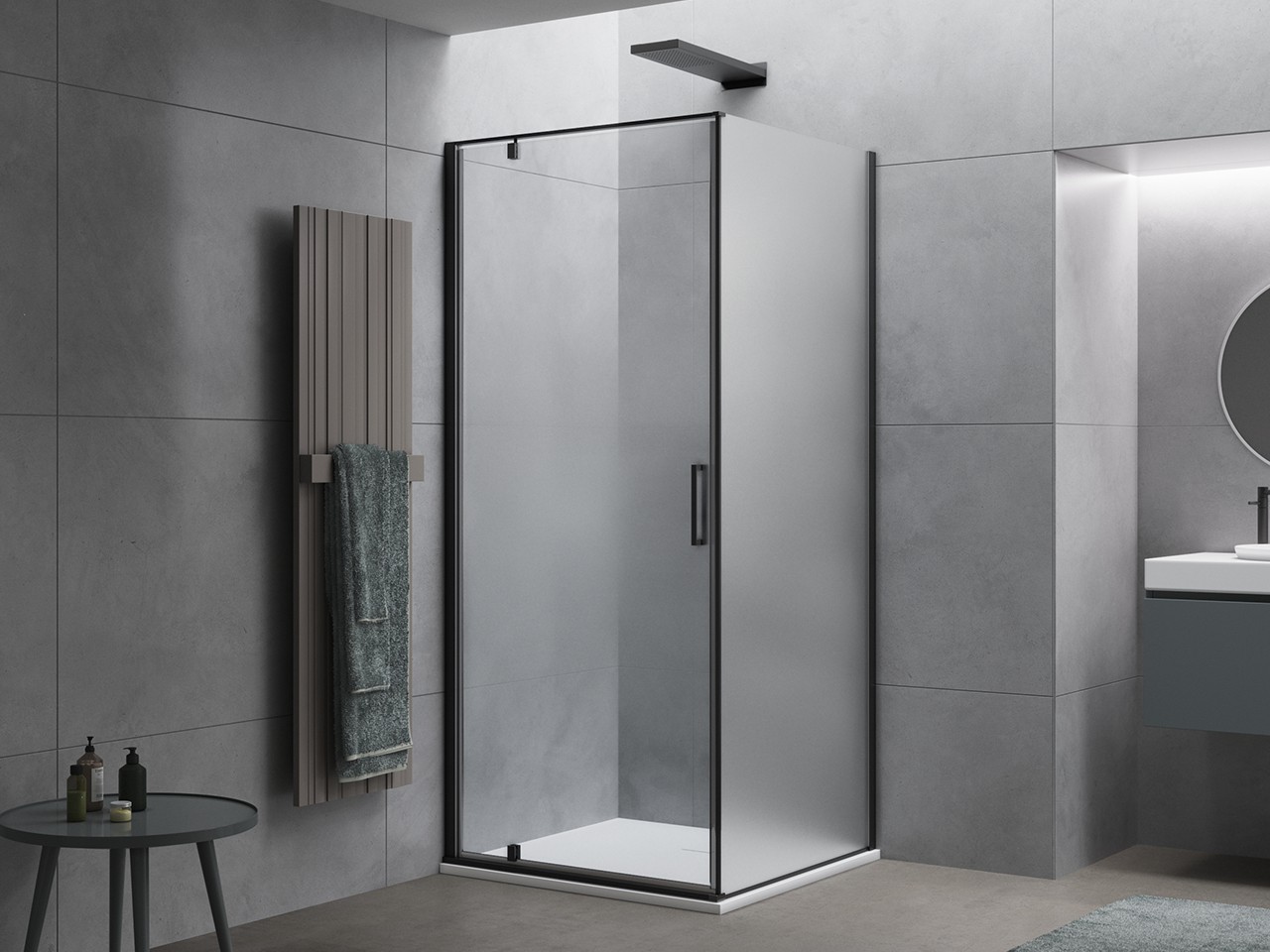 DADO SHOWER BOX 70X80 H200 LEFT PIVOT DOOR CRYSTAL SATIN MATT BLACK ...