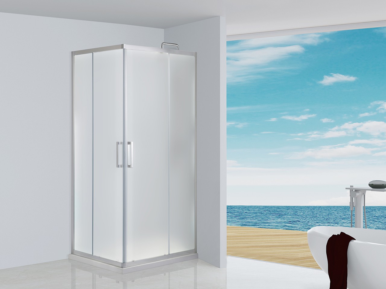 Cabine de douche d’angle Neptum 70x90 H190 cm portes coulissantes verre ...