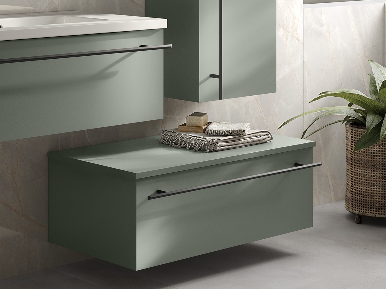 Cassettiera Sospesa LUMI L80xP46,5 cm Verde Opaco - Iperceramica
