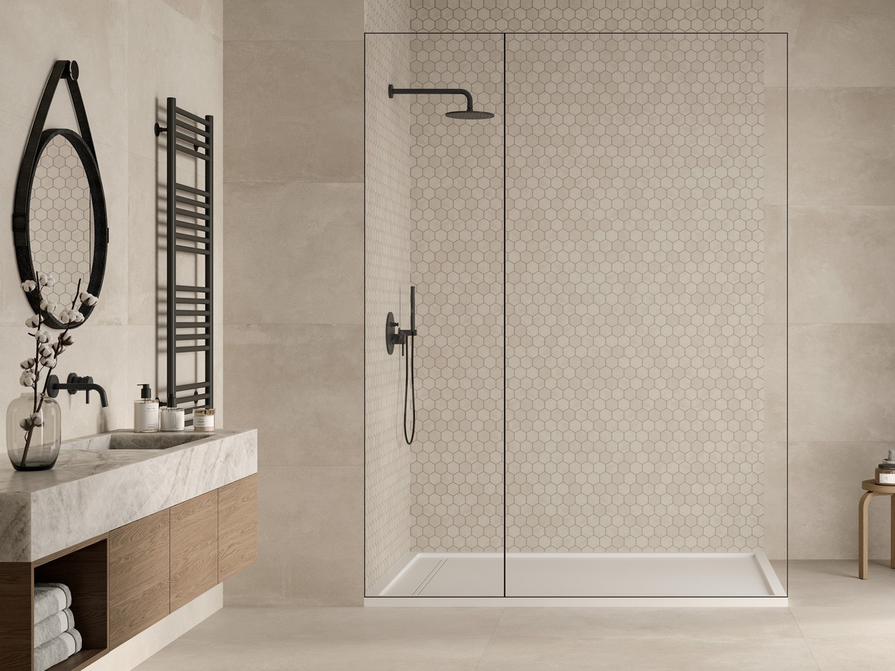 Mosaik Concept Sand sechseckig 27x29 Feinsteinzeug Zementoptik Beige - Iperceramica