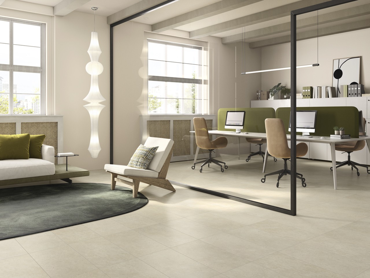 Sol en PVC SPC Concreta Beige effet pierre sable - Iperceramica