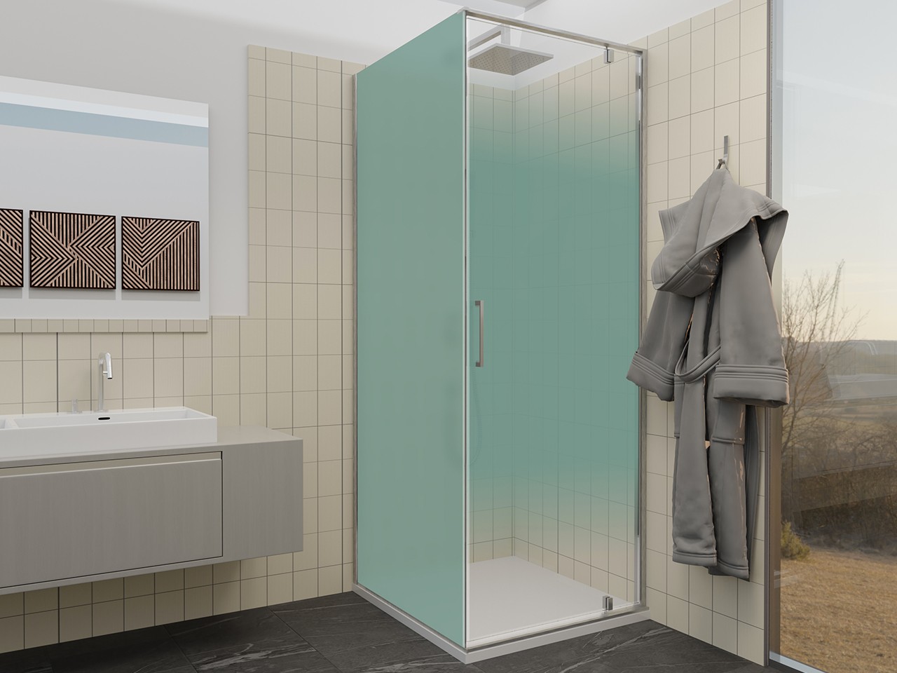 DADO SHOWER BOX 90x90 H200 LEFT PIVOT DOOR BLURRED CRYSTAL BRUSHED ...