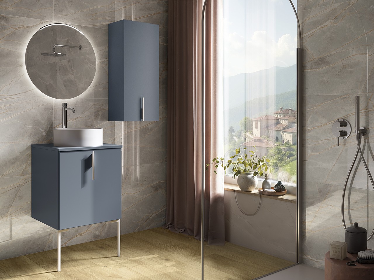 Base Portalavabo DESK 50 cm a 1 Anta Blu Avio Opaco - Iperceramica
