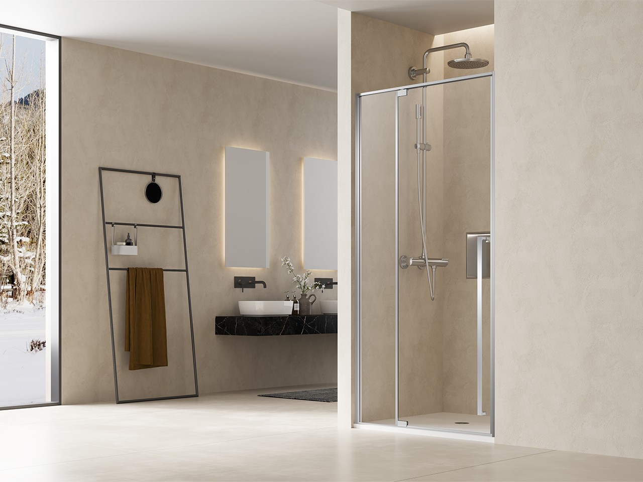 ERA Porte de douche battante pivot pour niche 100 cm D verre 8 mm et ...