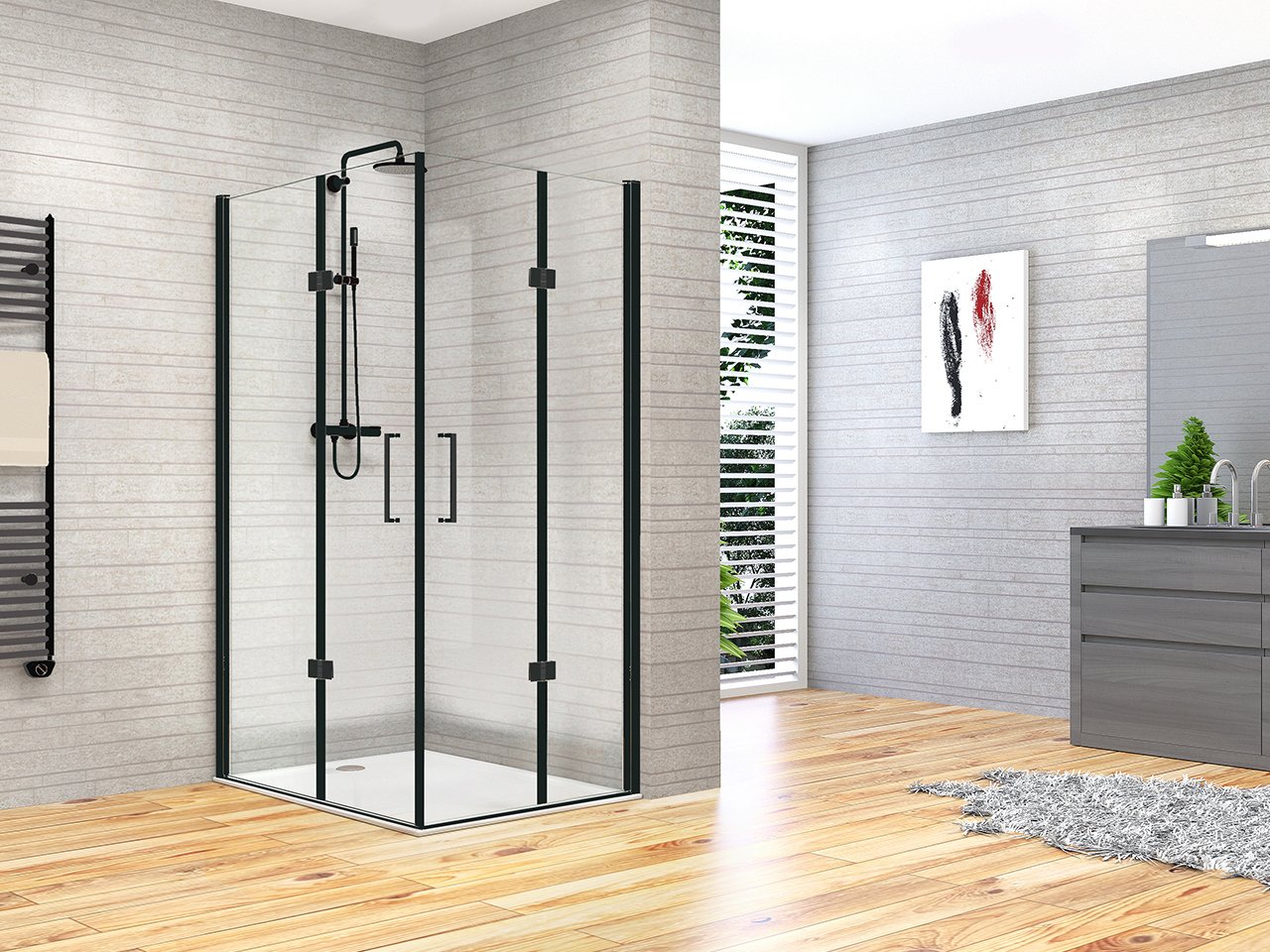 Fantasy2 Be-Fold Shower Enclosure 80X80 Black Matt - Iperceramica-mt