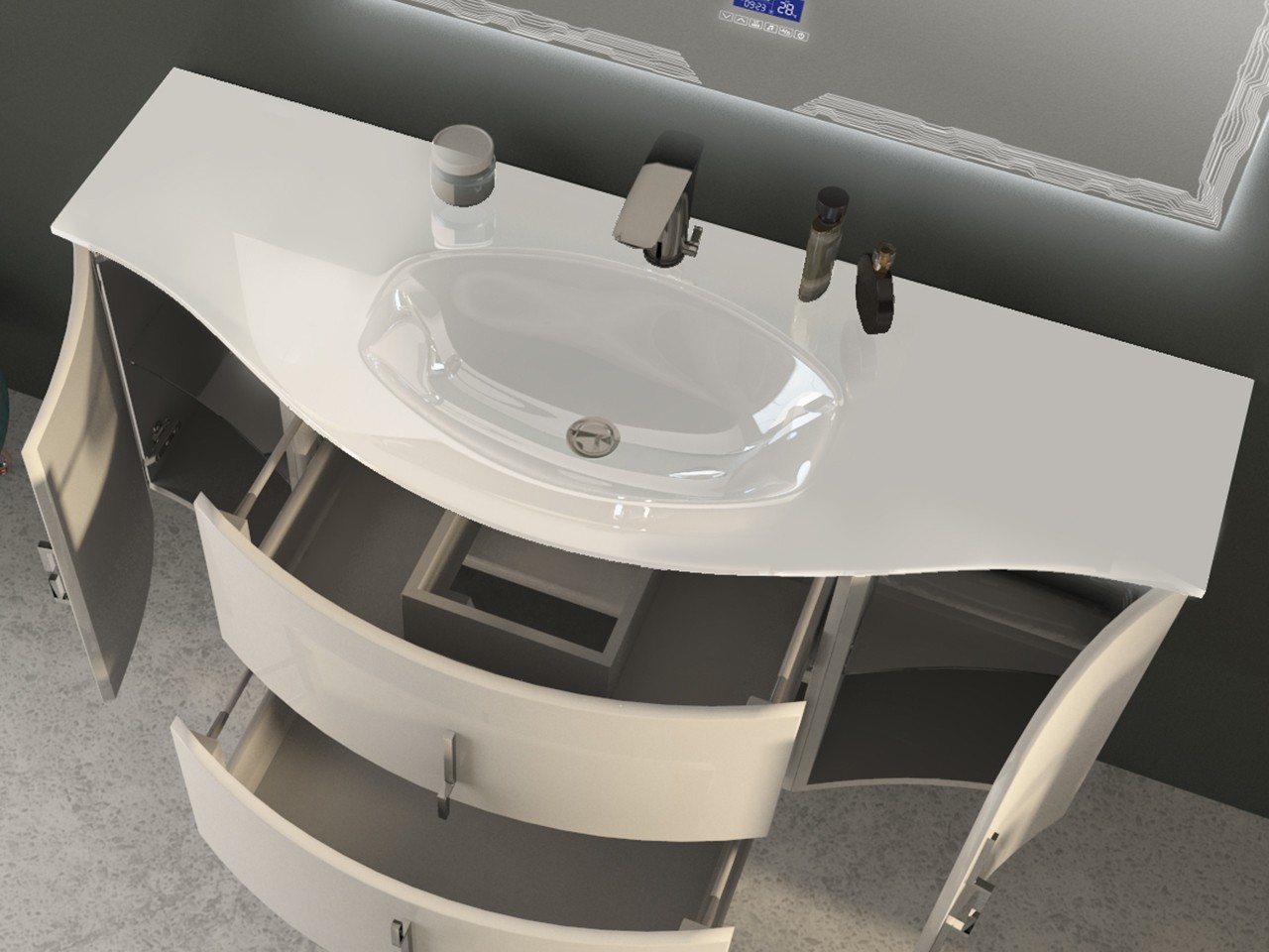 Lavabo Unitop Style 138x51 cm Vasca Centrale in Resina Bianco Lucido ...