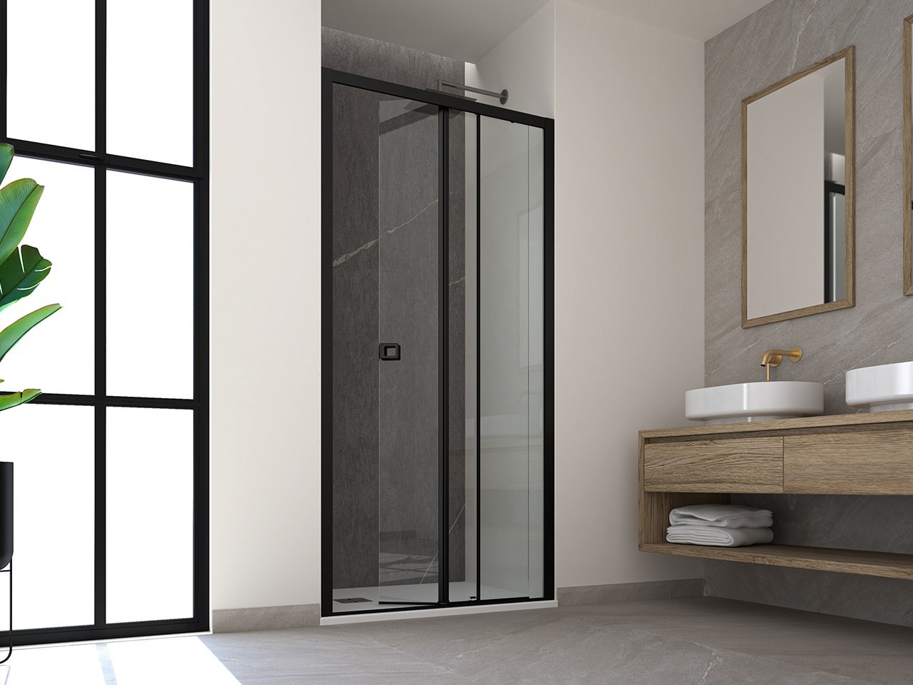 Mirò Alcove Door cm 100 Destra 6 mm Clear Glass Matt Black Profiles ...