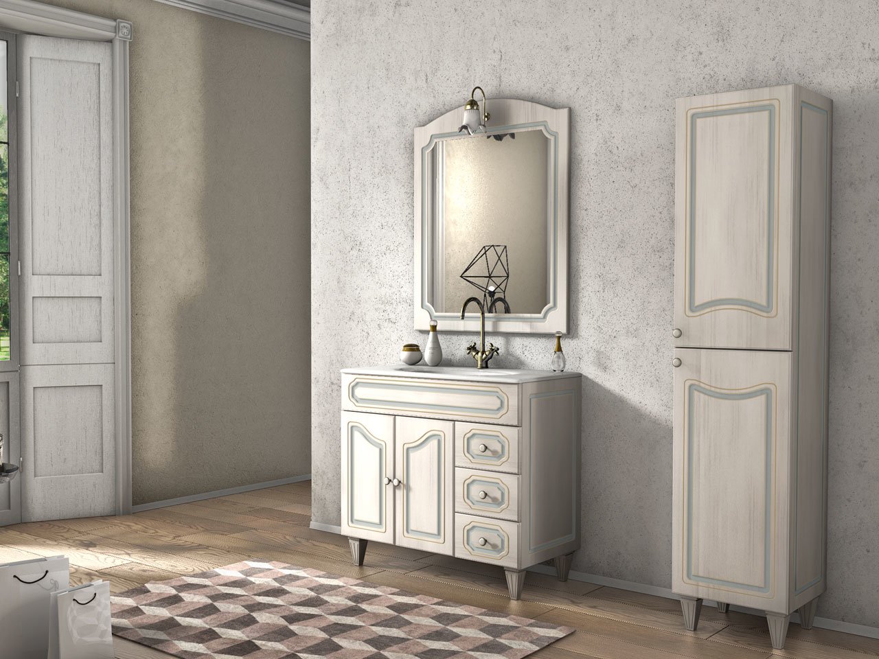 Mobile Monoblocco Monet Cm. 90 2 Ante + 3 Cassetti Bianco Decape ...