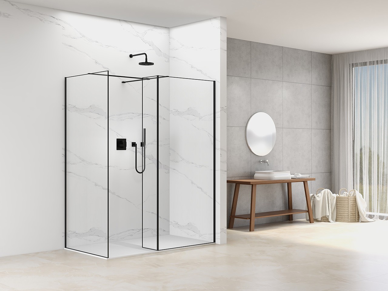 Doccia Walk in Namaste' 2 Lati 90x70 cm H200 con Anta Paraspruzzi ...