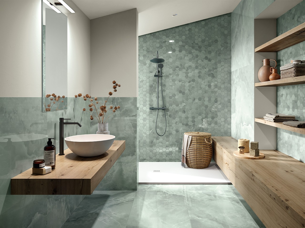 Carrelage Onyx Green 60x120 grès cérame effet onyx vert poli - Iperceramica
