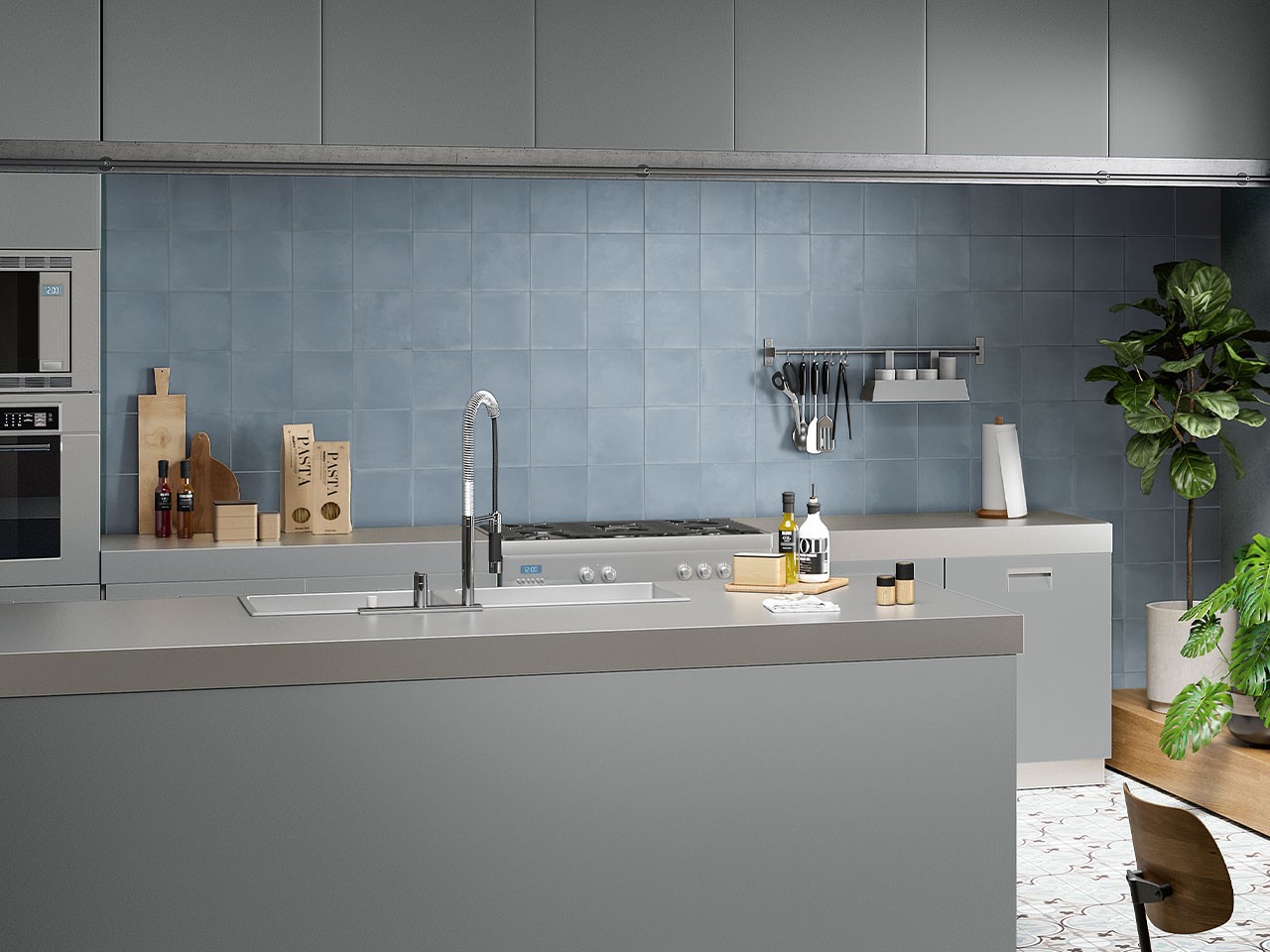 Avio Interni Tile 20X20 Powder Blue Cementine Effect Gres - Iperceramica-mt