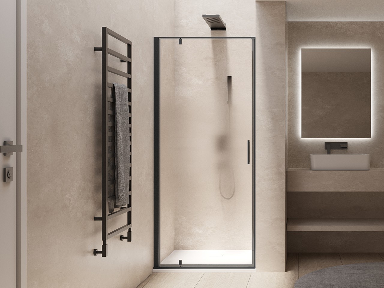 DADO LEFT PIVOT SHOWER DOOR 70XH200 cm CRYSTAL SATIN MATT BLACK ...