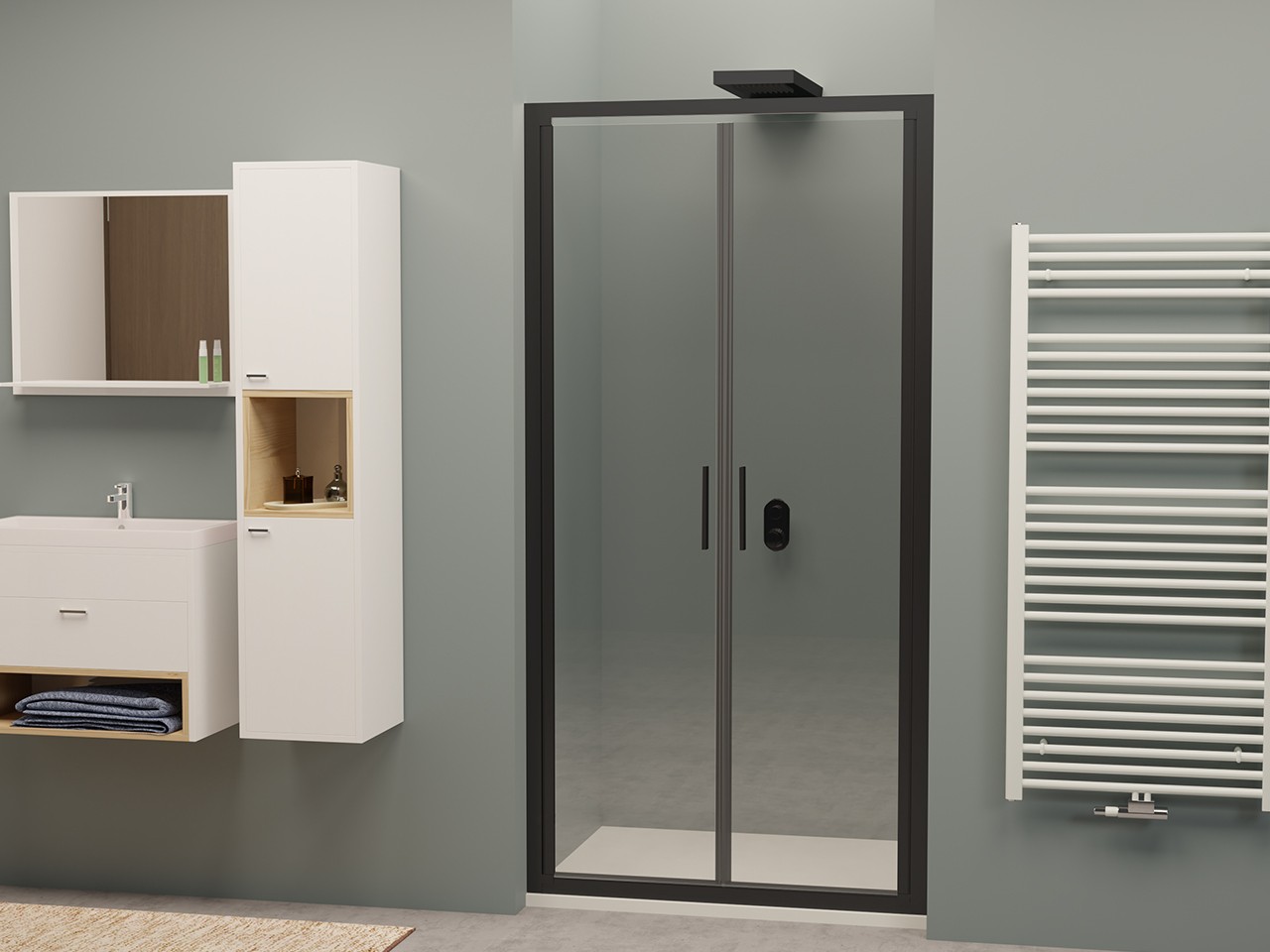 Nice Saloon Shower Door 90Xh195 cm Transparent Crystal 6 mm Matt Black ...