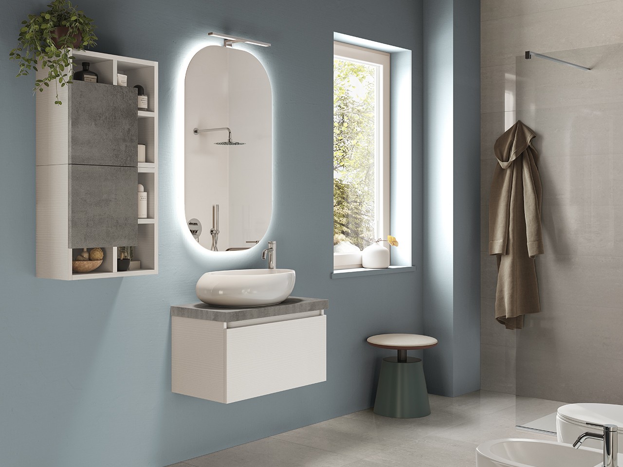 Space-Saving Qubo 70X38 cm 1 Drawer White Matrix Bathroom Cabinet with ...
