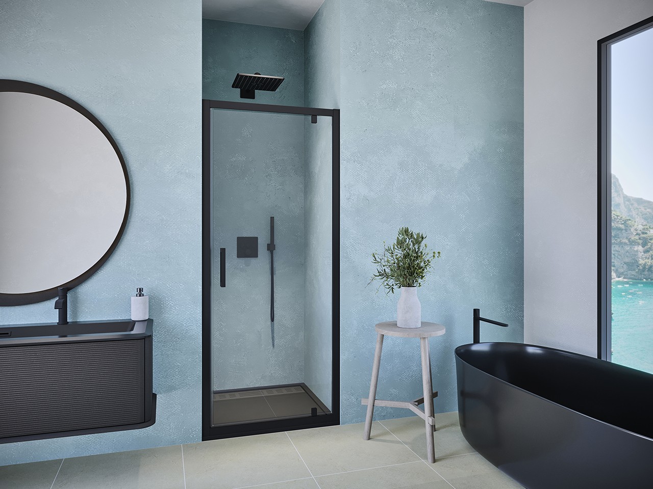 Porta Doccia a Battente Pivot Renu cm 90xH195 Est 84/90 Cristallo 8mm ...