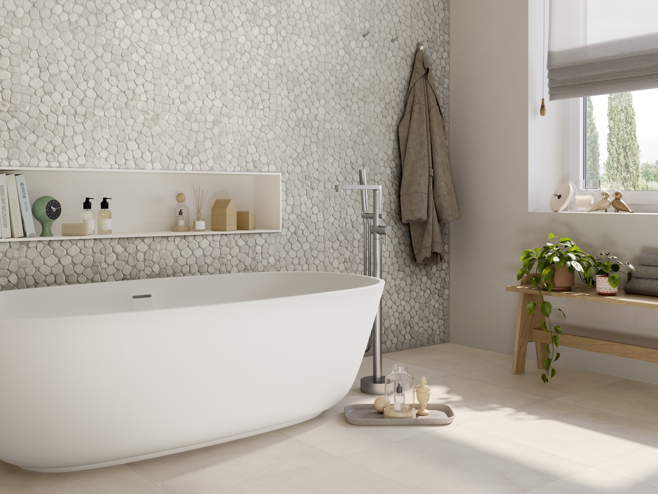 Mosaik Riverstone White 30,5x30,5 cm aus weissem Stein - Iperceramica