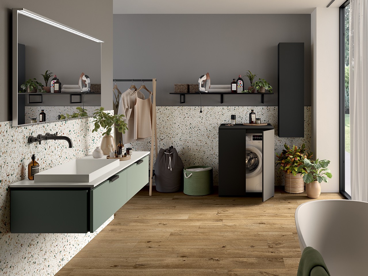 Mobile Bagno TOUCH 140 cm 2 Cassetti Verde Salvia Opaco e Lavabo Unitop ...