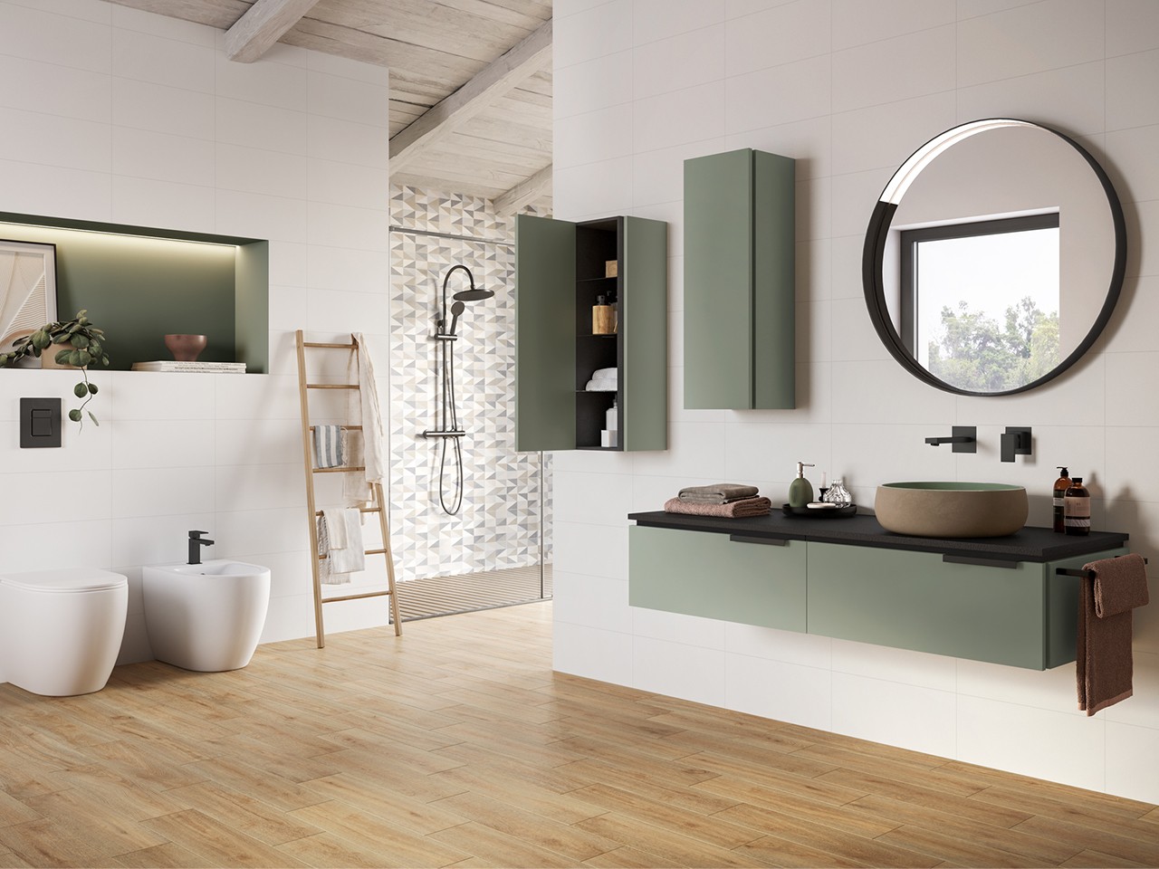 Mobile Bagno TOUCH 140 cm 2 Cassetti Verde Salvia Opaco e Top 1,2 cm in ...
