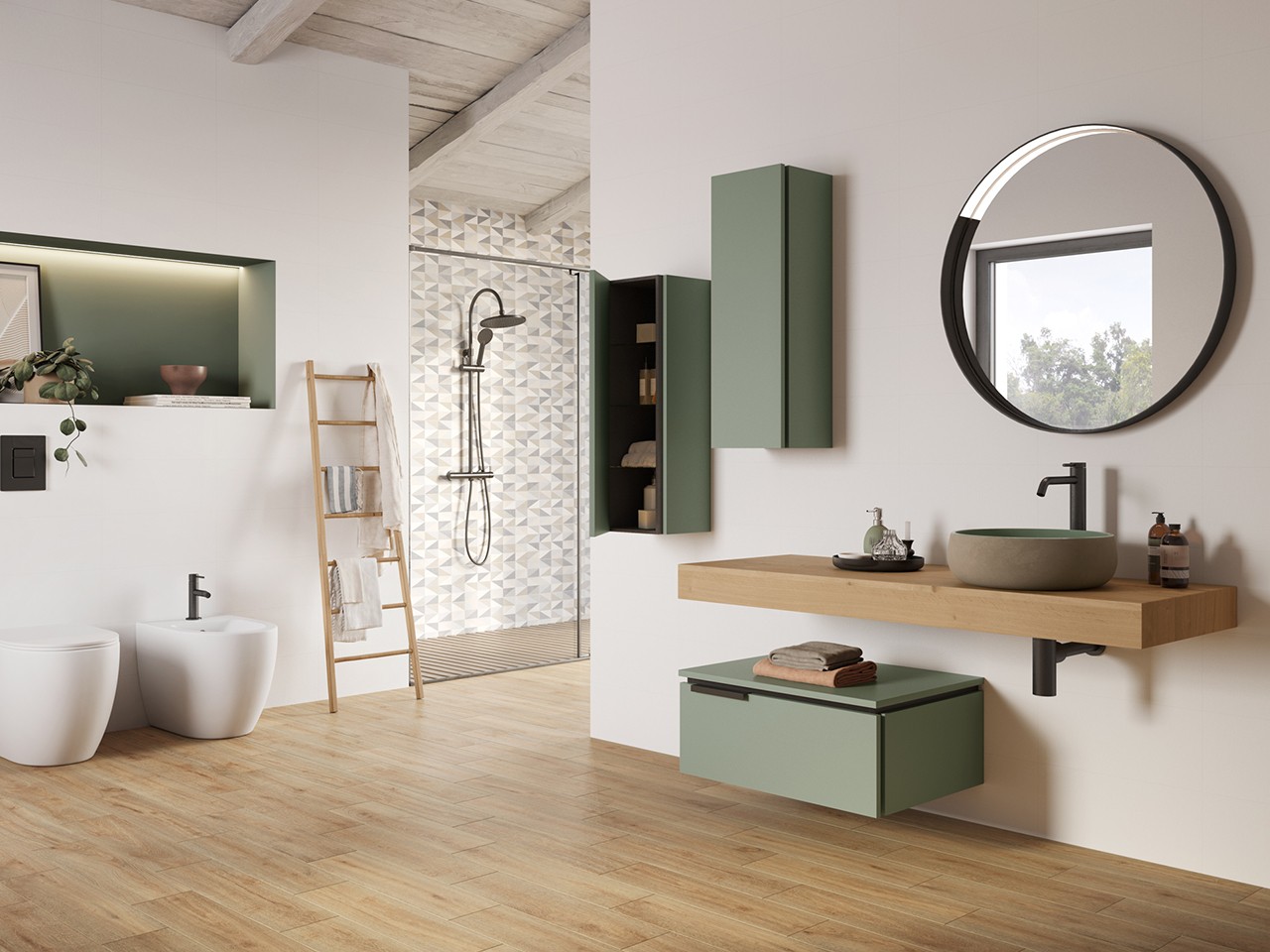 Cassettiera TOUCH 70 cm 1 Cassetto Verde Salvia Opaco - Iperceramica