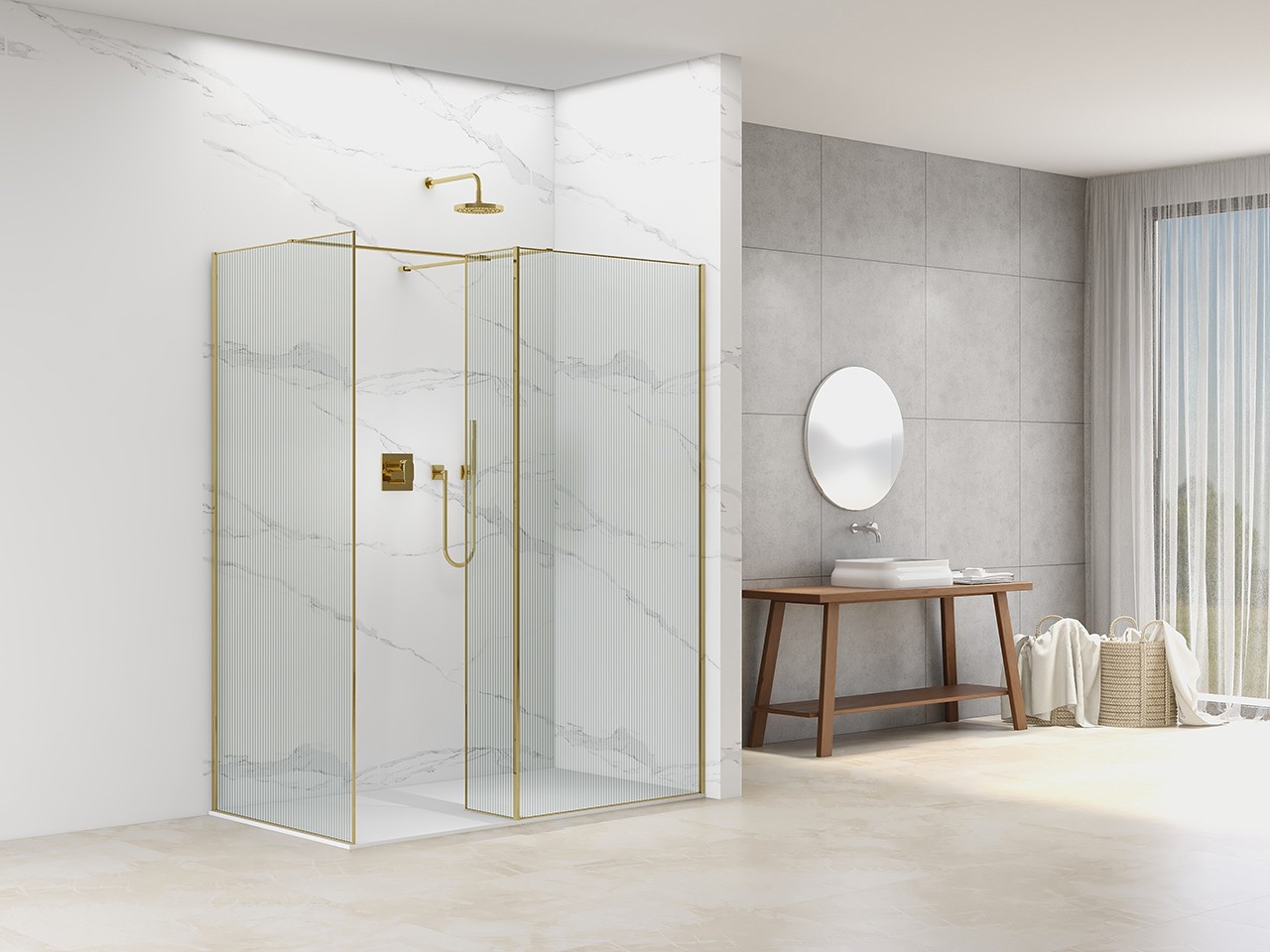 Walk In Namaste' Shower 2 Sides 100X70 cm H200 with Splashback Door 8 ...