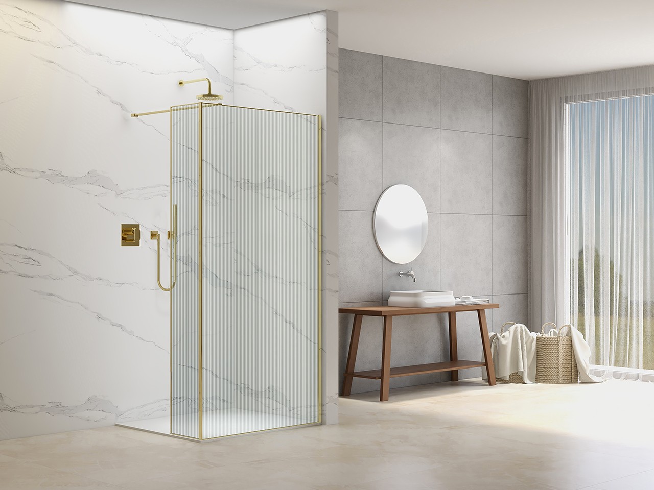 Walk In Namaste' Shower 90 cm H200 with 8 mm Corrugated Glass ...