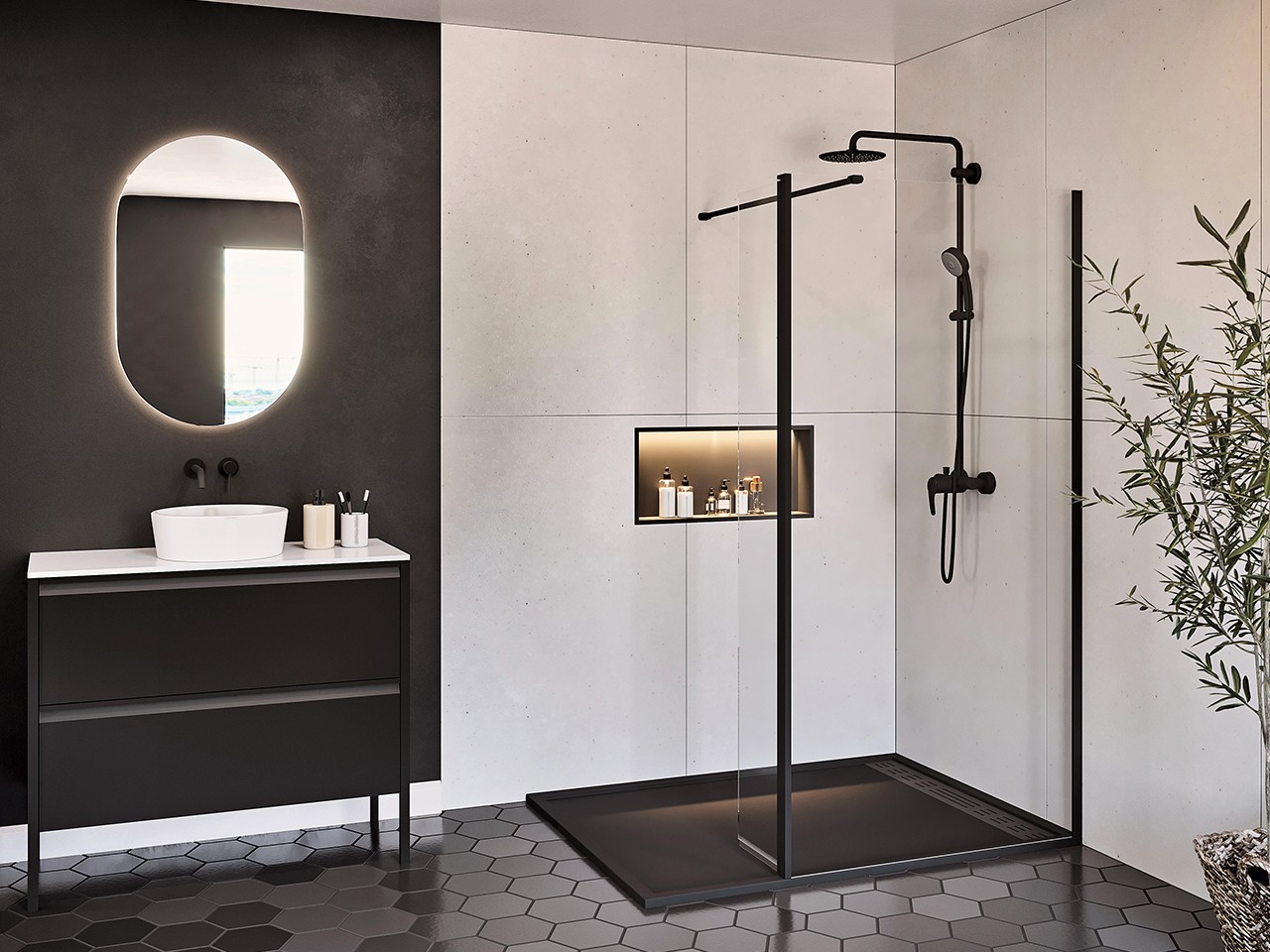 Doccia Walk in Renu 100 cm H200 Est 98,5/100 con Anta Paraspruzzi 40 ...