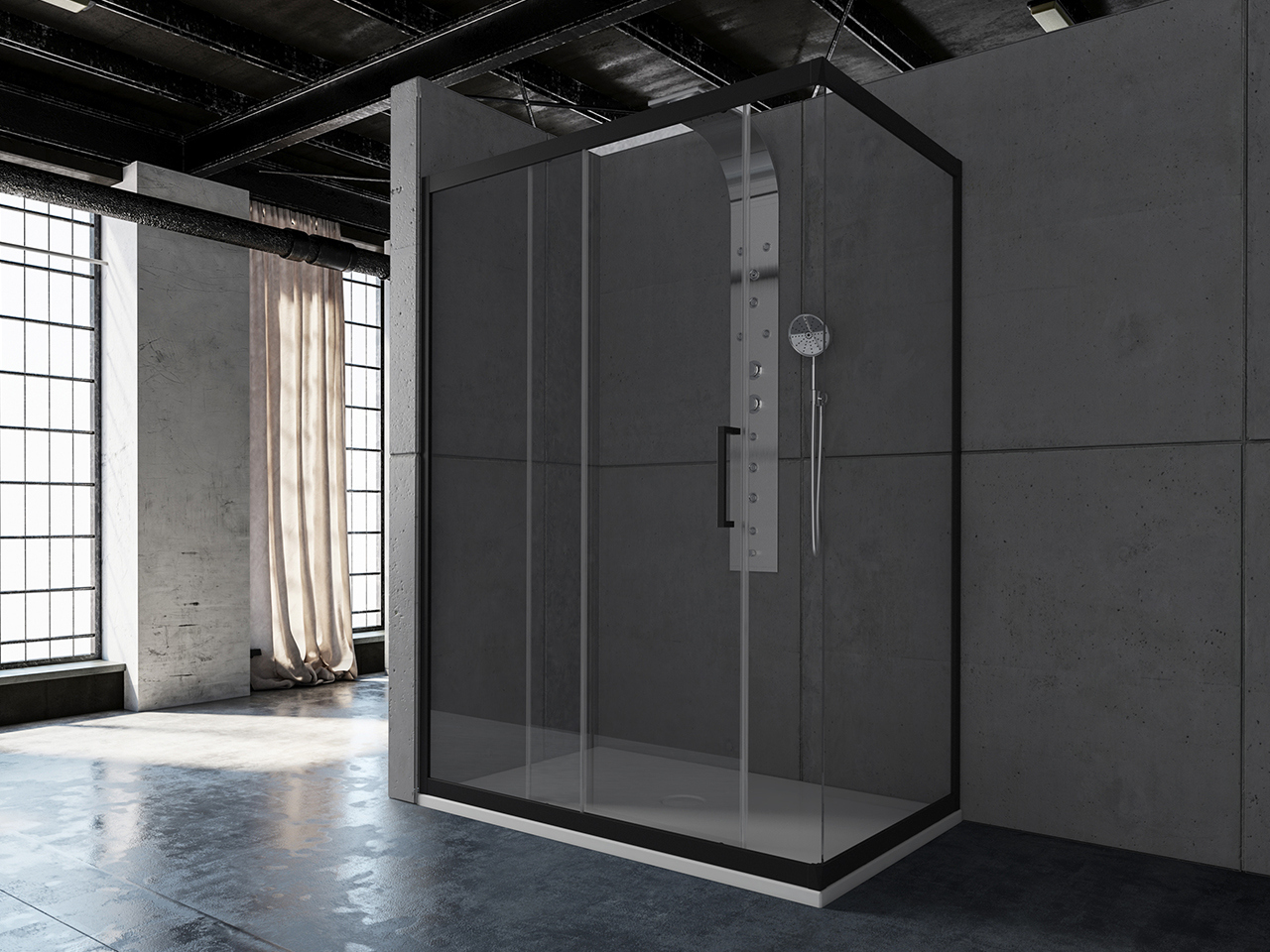 Zen Shower Enclosure 1 Door 70X120 Trasnparent Black Matt - Iperceramica-mt